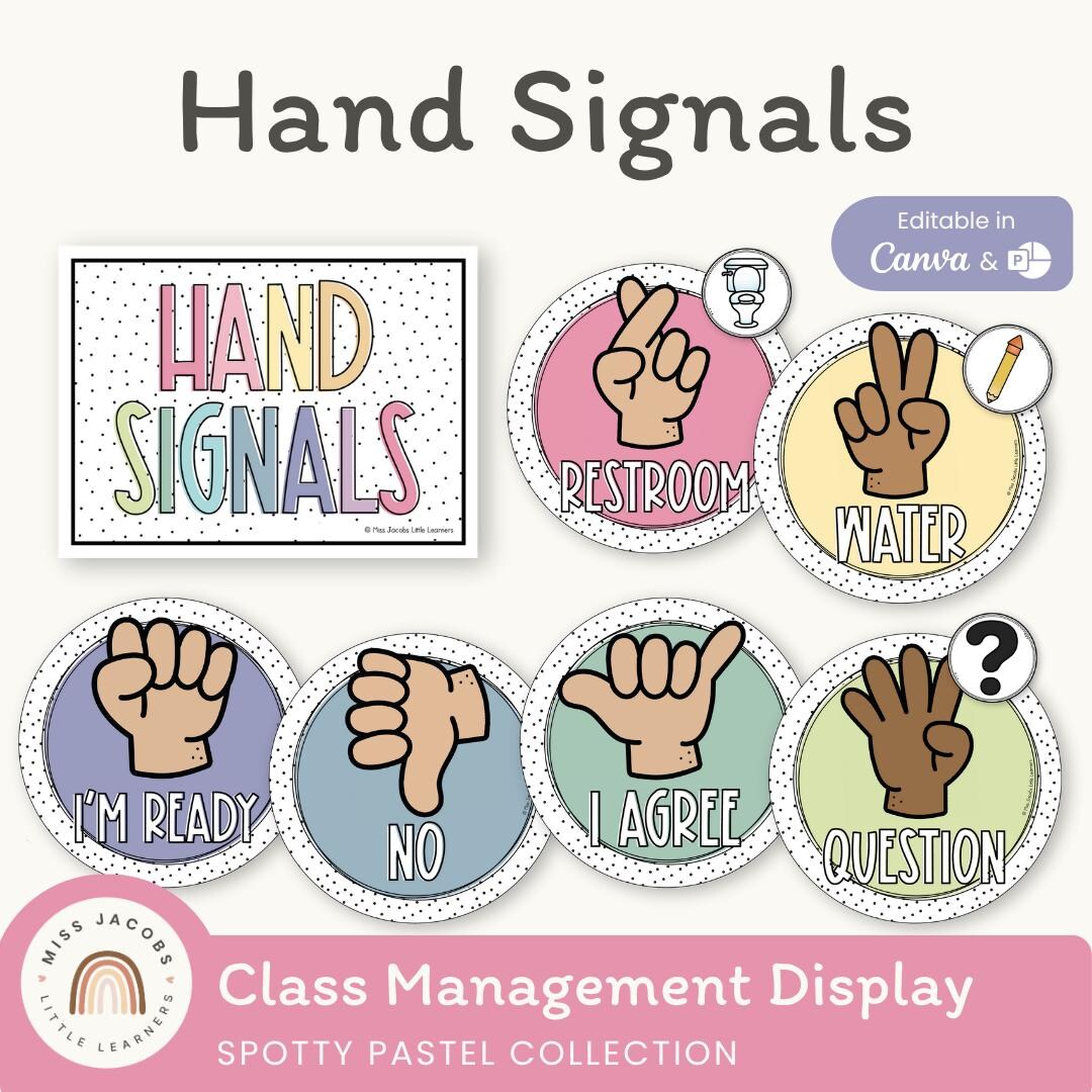 Hand Signals Posters | SPOTTY PASTELS Classroom Decor | EDITABLE - Etsy