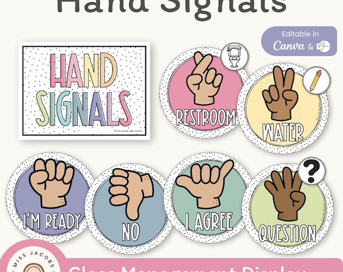Hand Signals Posters | SPOTTY PASTELS Classroom Decor | EDITABLE - Etsy