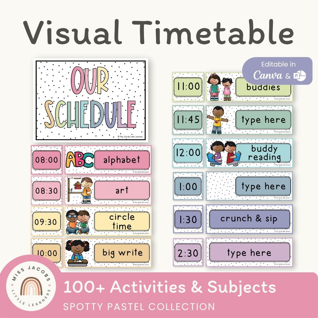 Visual Timetable | SPOTTY PASTELS Classroom Decor | Editable - Etsy