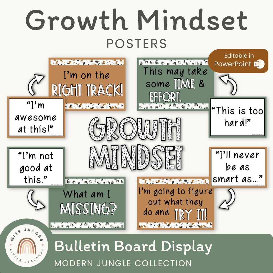 Modern Jungle Growth Mindset Display | Neutral Animal Print Classroom ...