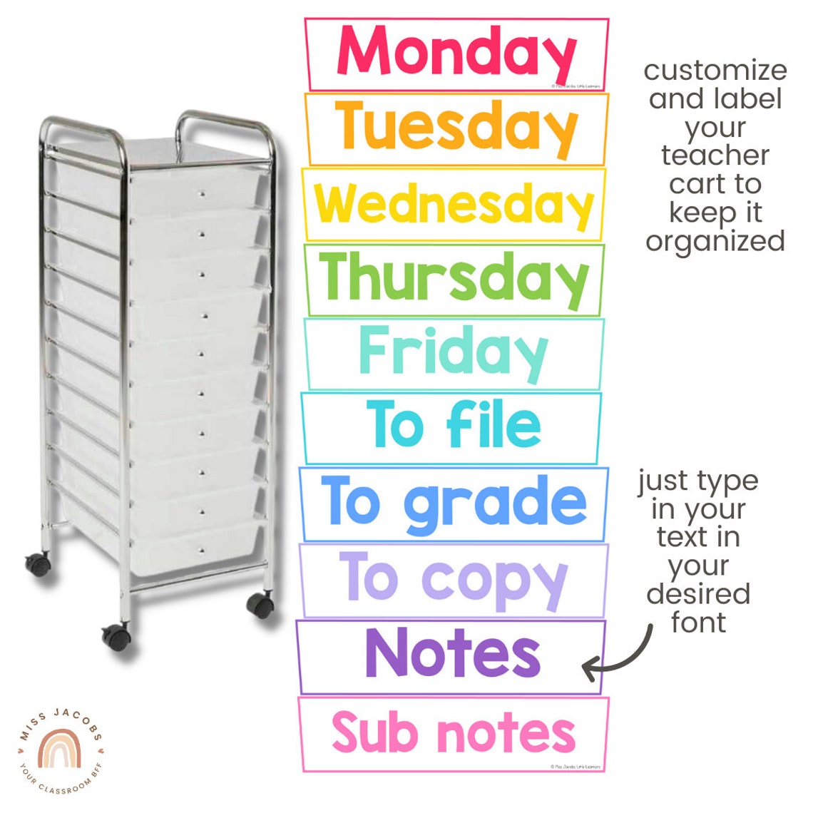 10 Drawer Cart Labels | BRIGHTS Teacher Trolley Labels | Editable - Etsy