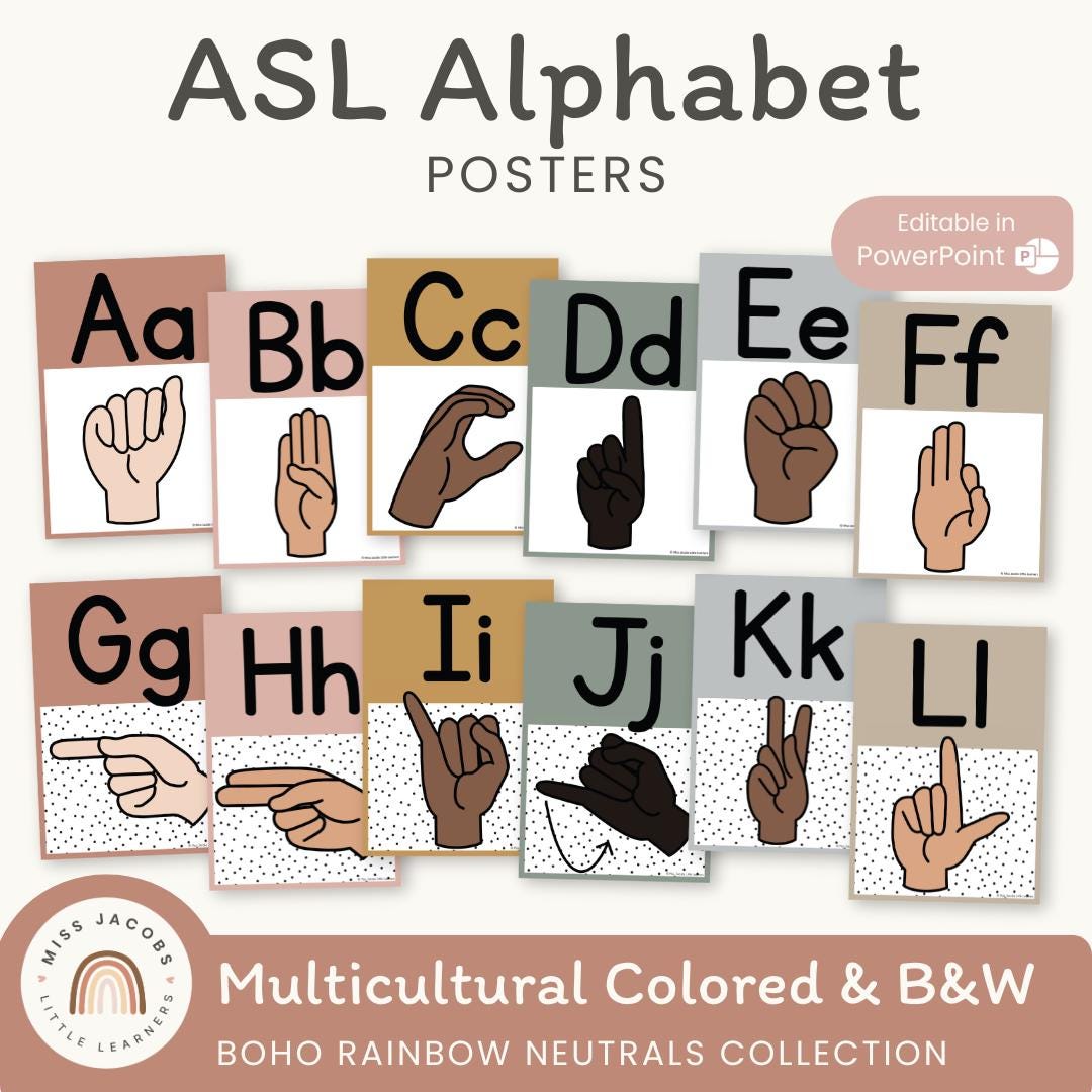 ASL (american Sign Language) Alphabet Posters | BOHO RAINBOW | Neutral ...