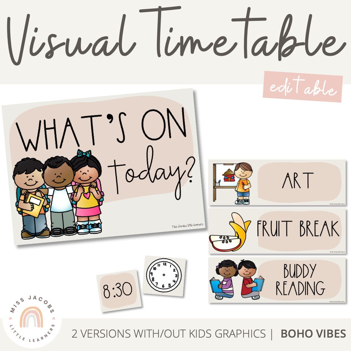BOHO VIBES Visual Timetable Editable Desert Neutral - Etsy