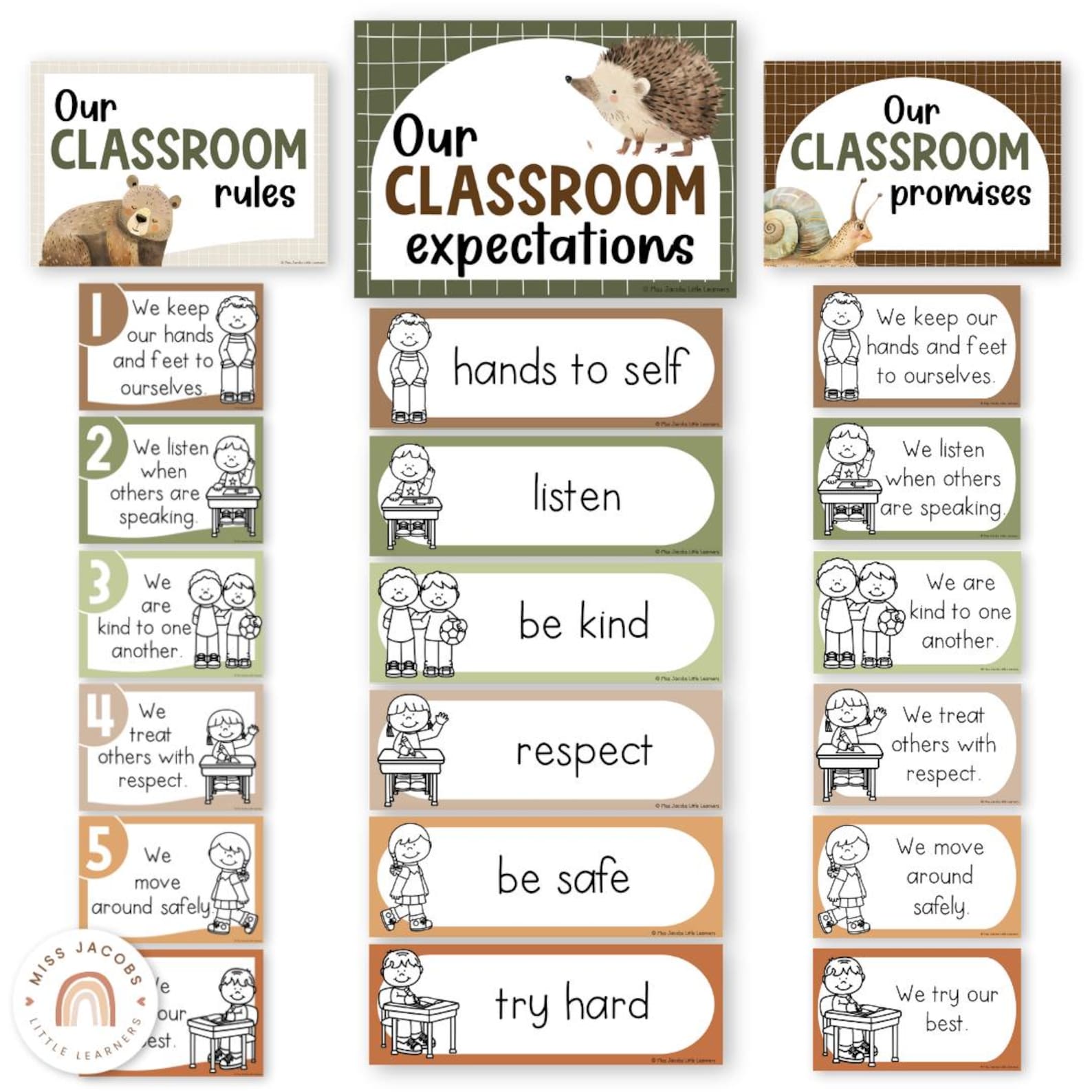 Woodland Classroom Rules Posters, Editable Student Expectations Signs ...