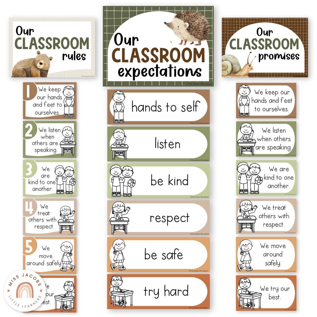 Woodland Classroom Rules Posters, Editable Student Expectations Signs ...