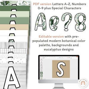 Bulletin Board Letters Set, Botanical Printable Alphabet & Numbers ...
