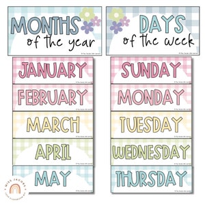 Days and Months Flashcards Daisy Gingham Pastels Classroom Decor ...