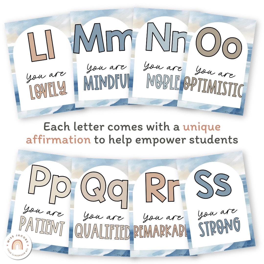 Modern Ocean Affirmation Alphabet Posters, Ocean-theme Prek Elementary ...