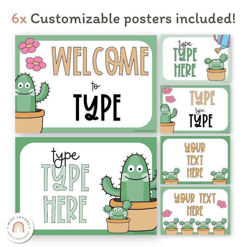 Succulent Cactus Door Display, Editable Welcome Sign and Name Tags ...