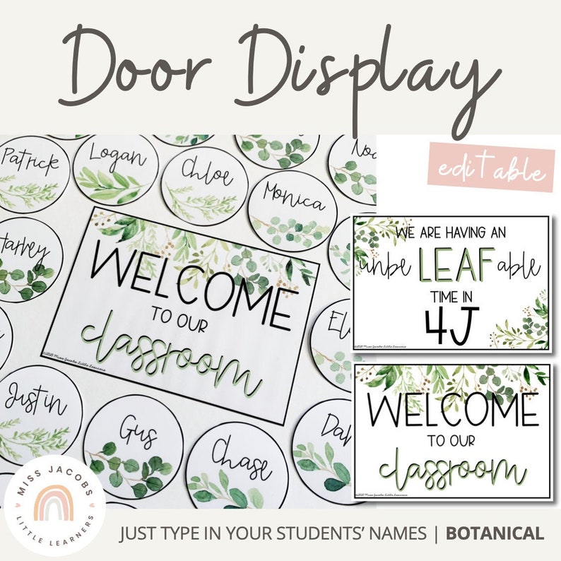 BOTANICAL Classroom Door Display Editable Modern Farmhouse | Etsy