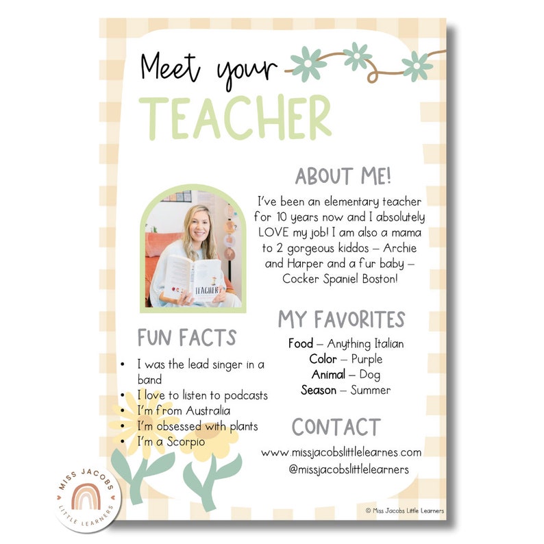 Meet the Teacher Templates | Daisy Gingham Pastels Classroom Decor ...