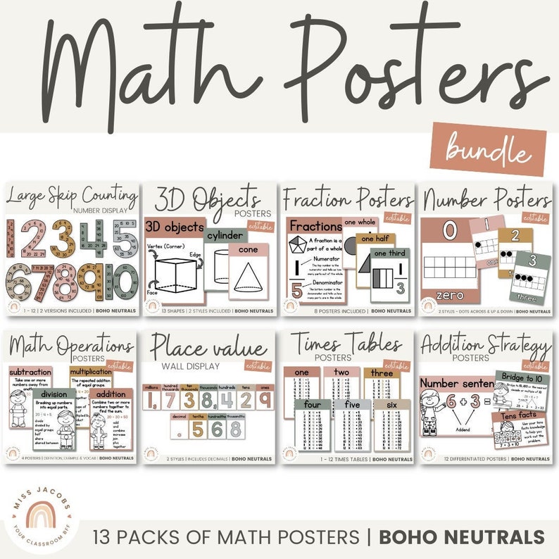 NEUTRAL Math Posters Bundle Boho Color Palette Neutral - Etsy