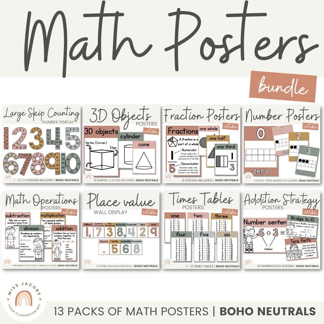 NEUTRAL Math Posters Bundle Boho Color Palette Neutral - Etsy