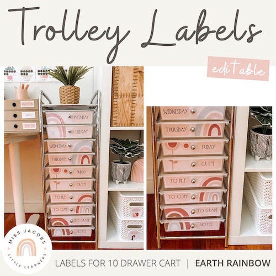 EARTHY RAINBOW 10 Drawer Cart Labels Editable Desert - Etsy