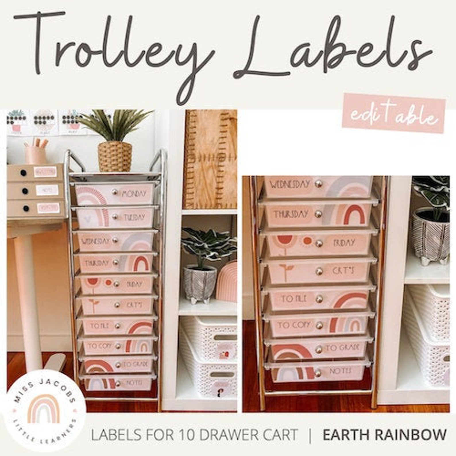 EARTHY RAINBOW 10 Drawer Cart Labels Editable Desert - Etsy