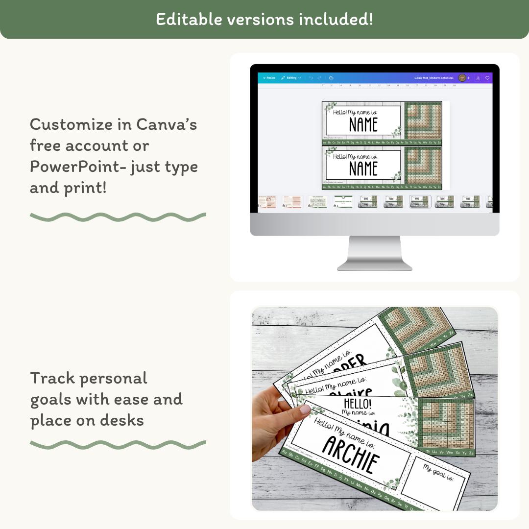 Student Desk Name Tags With Goals, Editable Farmhouse Desk Mats With ...