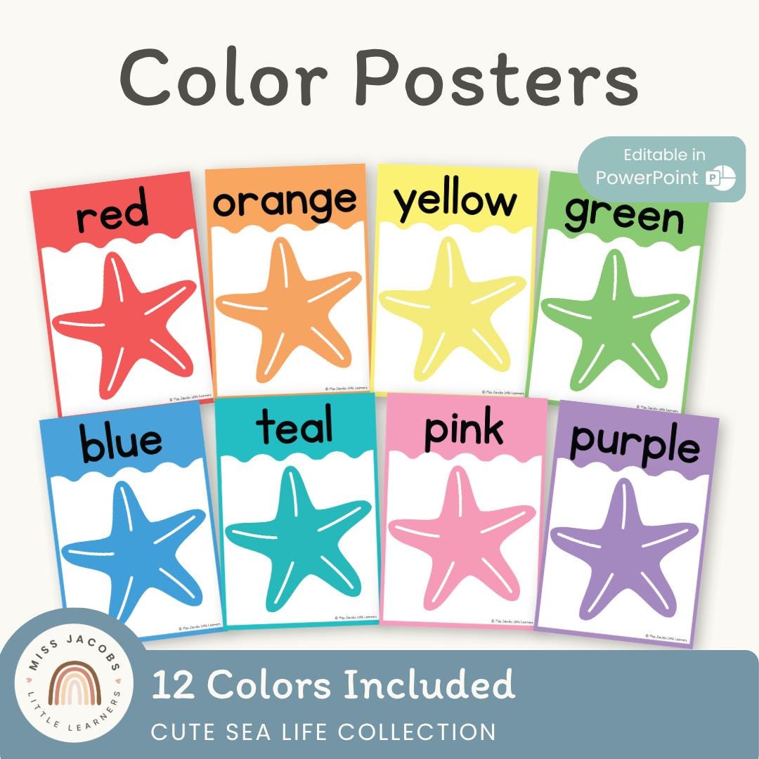Color Posters | Cute Sea Life Classroom Decor | Editable - Etsy