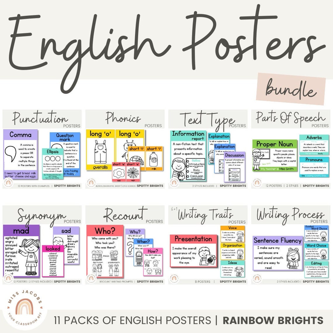 English Posters Bundle RAINBOW BRIGHTS Rainbow Themed - Etsy