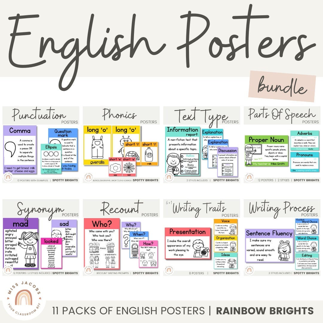 English Posters Bundle RAINBOW BRIGHTS Rainbow Themed - Etsy
