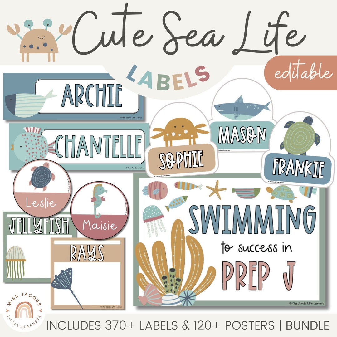 Cute Sea Life Classroom Labels Bundle | Editable Student Name Tags ...