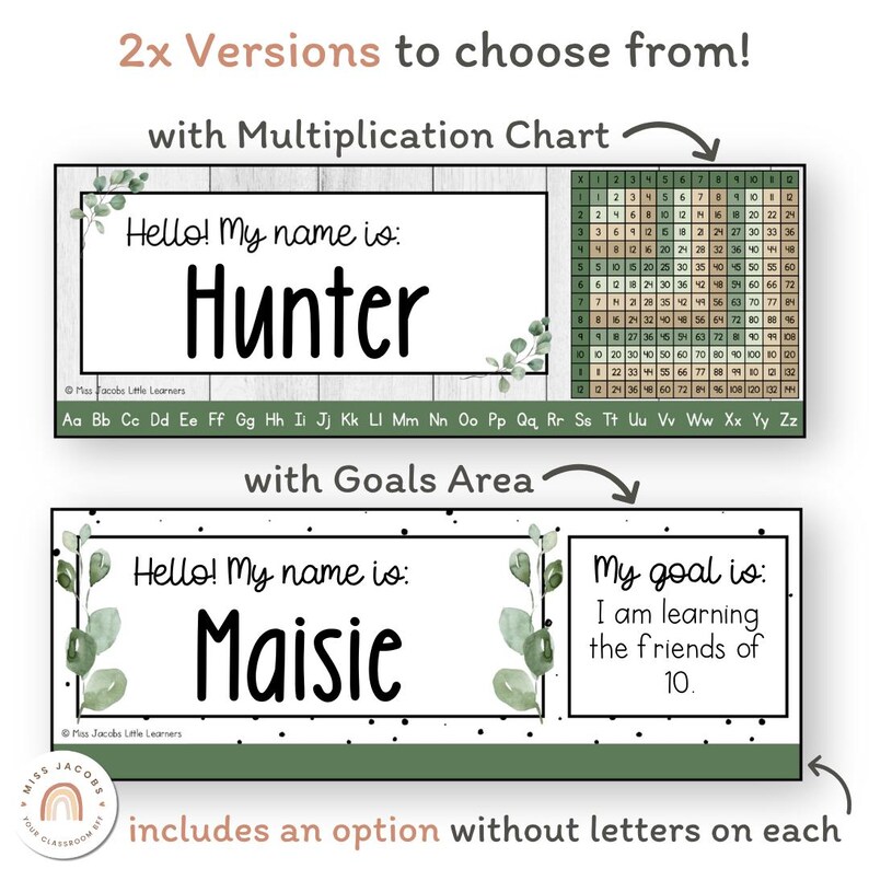 Student Desk Name Tags With Goals, Editable Farmhouse Desk Mats With ...