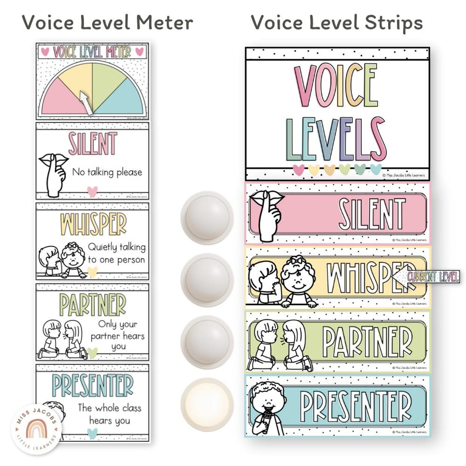 Voice Level Display | SPOTTY PASTELS Classroom Decor | Editable - Etsy