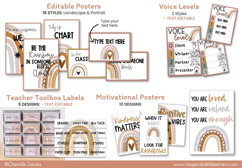 BOHO RAINBOW Classroom Decor Bundle Editable Neutral - Etsy Australia