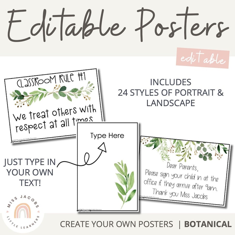 BOTANICAL Editable Classroom Posters Modern Farmhouse - Etsy