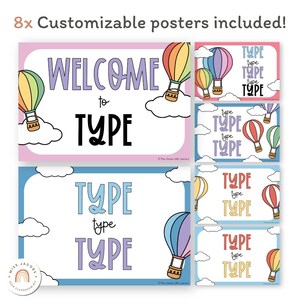 Rainbow Hot Air Balloon Door Display, Editable Welcome Door Signs, Name ...