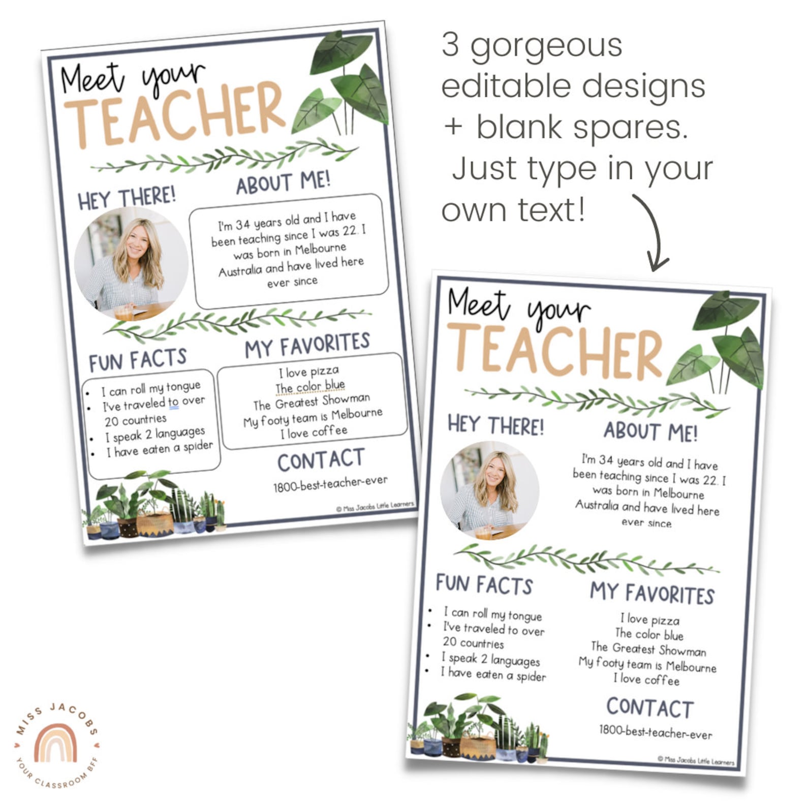Meet the Teacher Templates Editable Modern Boho Plants Decor - Etsy Canada