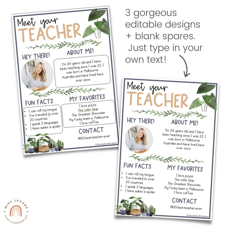 Meet the Teacher Templates Editable Modern Boho Plants Decor - Etsy