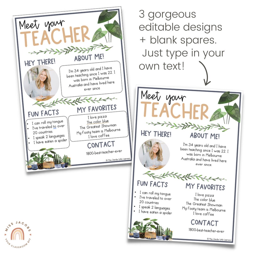 Meet the Teacher Templates Editable Modern Boho Plants Decor - Etsy UK
