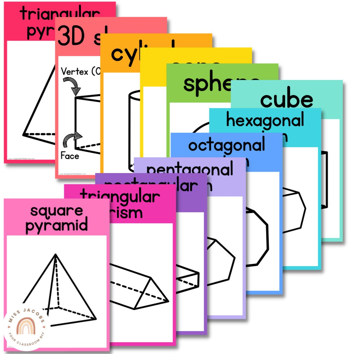 3D Objects / 3D Shapes Posters RAINBOW BRIGHTS Classroom - Etsy