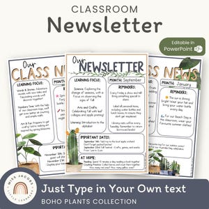 Classroom Newsletter Templates | Editable | Boho Plants Classroom Theme ...