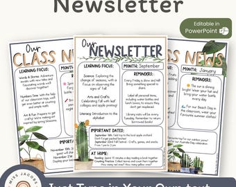 Classroom Newsletter Templates | Editable | Boho Plants Classroom Theme ...