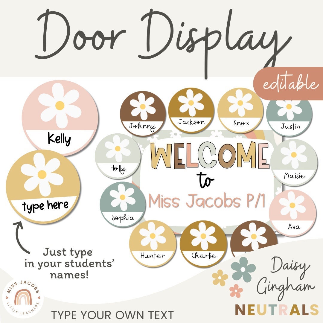 Daisy Door Display or Bulletin Board | Daisy Gingham Classroom Decor - Etsy