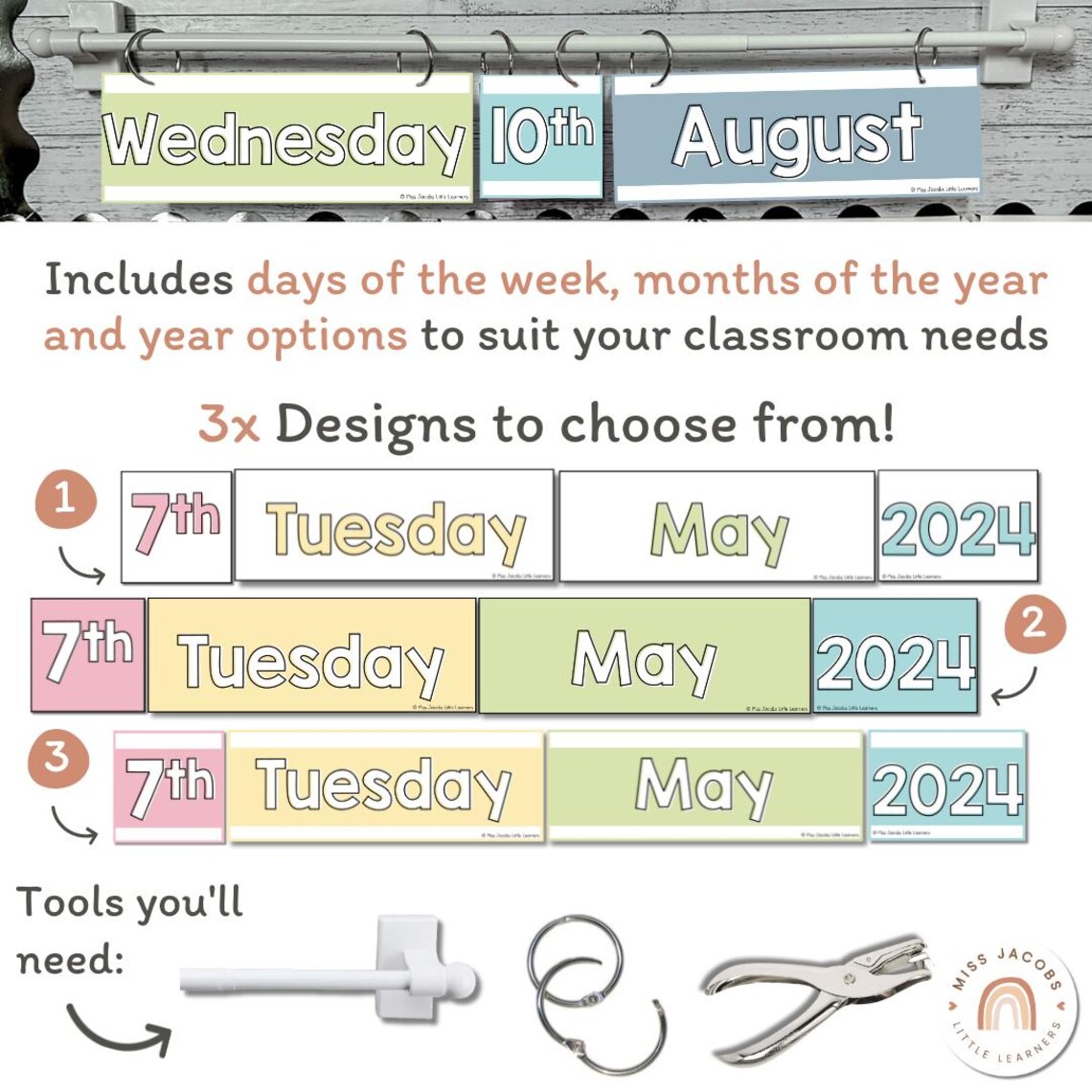 Pastel Flip Calendar, Editable Classroom Perpetual Calendar, Printable ...