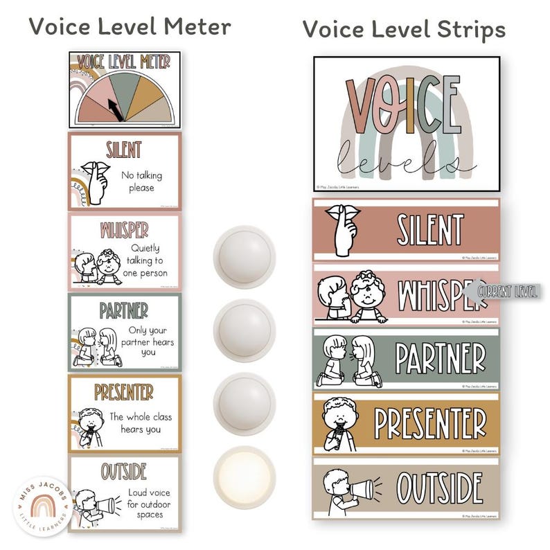 Boho Rainbow Voice Noise Level Display | EDITABLE Classroom Teacher ...