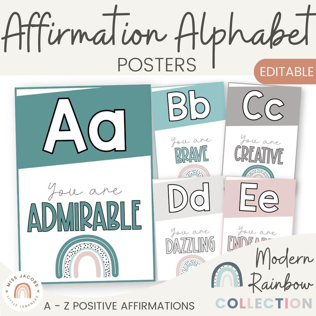 Affirmation Alphabet Poster Modern Rainbow, Calming Classroom Decor ...
