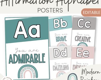 Affirmation Alphabet Poster Modern Rainbow, Calming Classroom Decor ...
