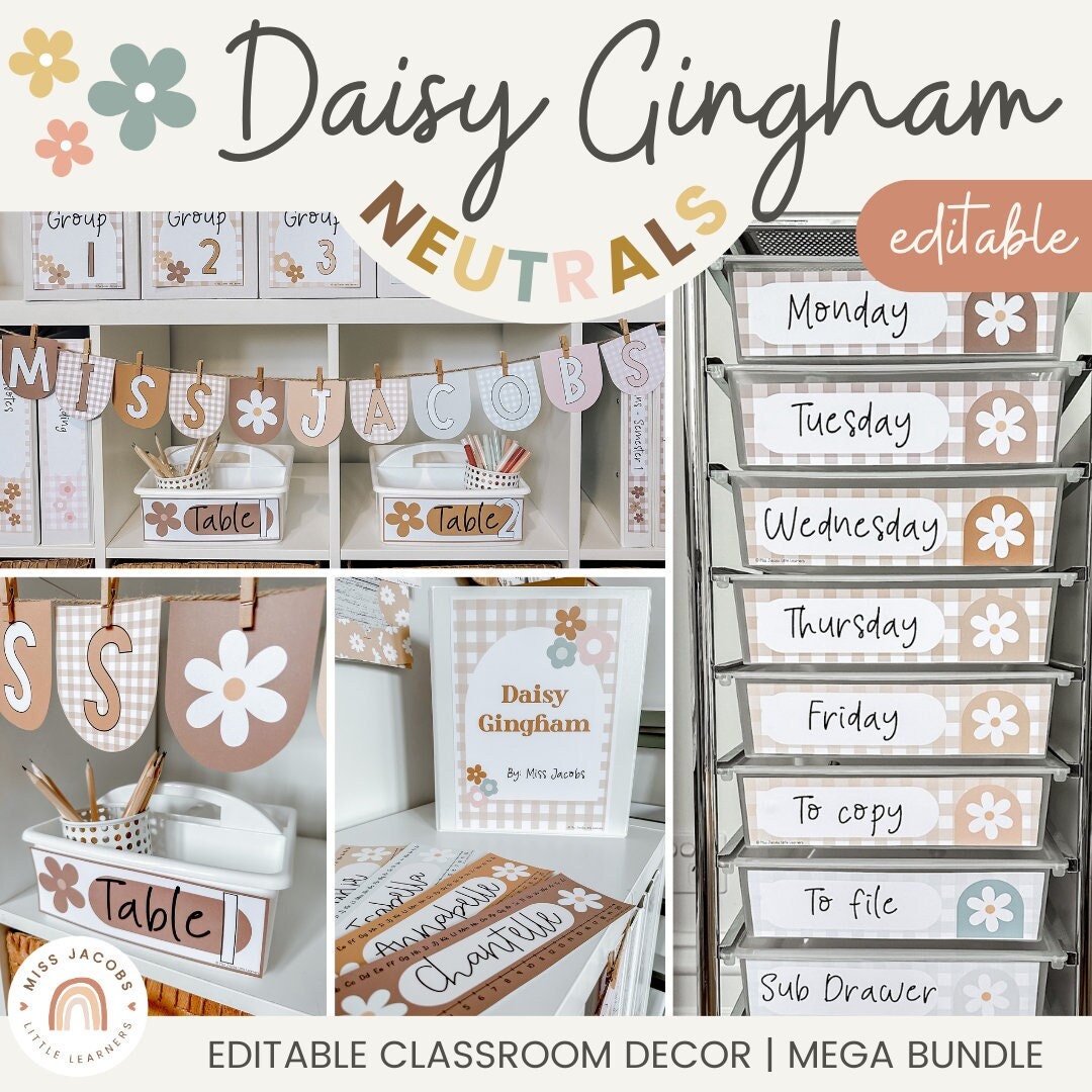 Daisy Gingham Classroom Decor Bundle Editable - Etsy
