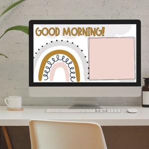 Boho Rainbow Daily Morning Teacher Slides With Timers, Editable Neutral ...