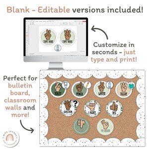 Botanical Hand Signals Posters for Classroom, Editable Visual Cues for ...