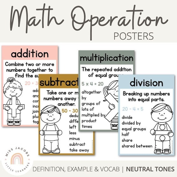 NEUTRAL Math Operation Posters Boho Neutral Color Palette | Etsy