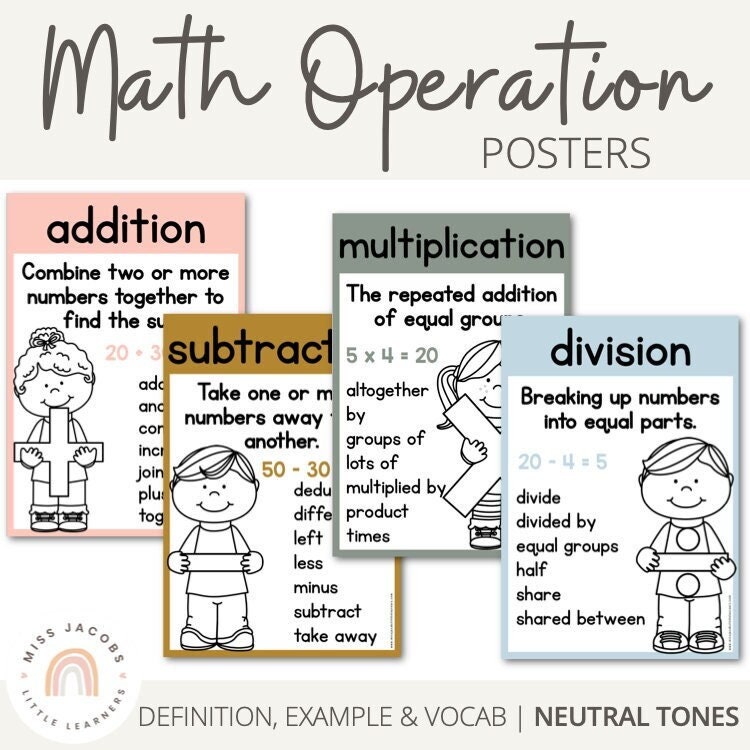 NEUTRAL Math Operation Posters Boho Neutral Color Palette | Etsy