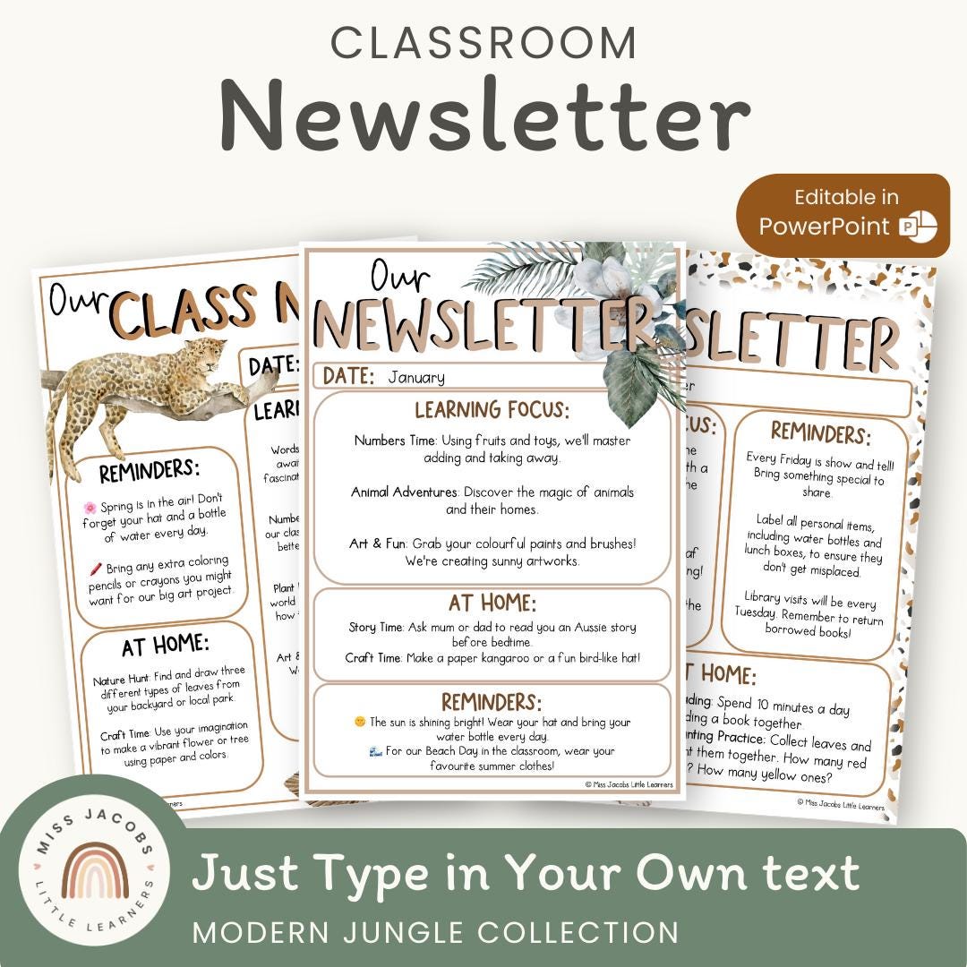 Classroom Newsletter Templates | Editable | Modern Jungle Classroom ...