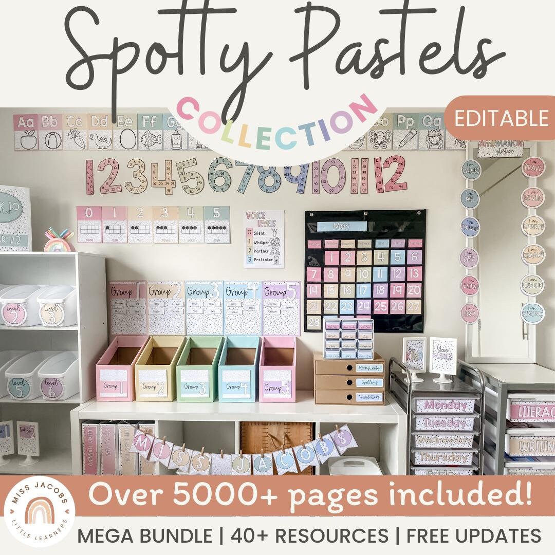 SPOTTY PASTELS Classroom Decor Bundle Muted Rainbow Decor Editable - Etsy
