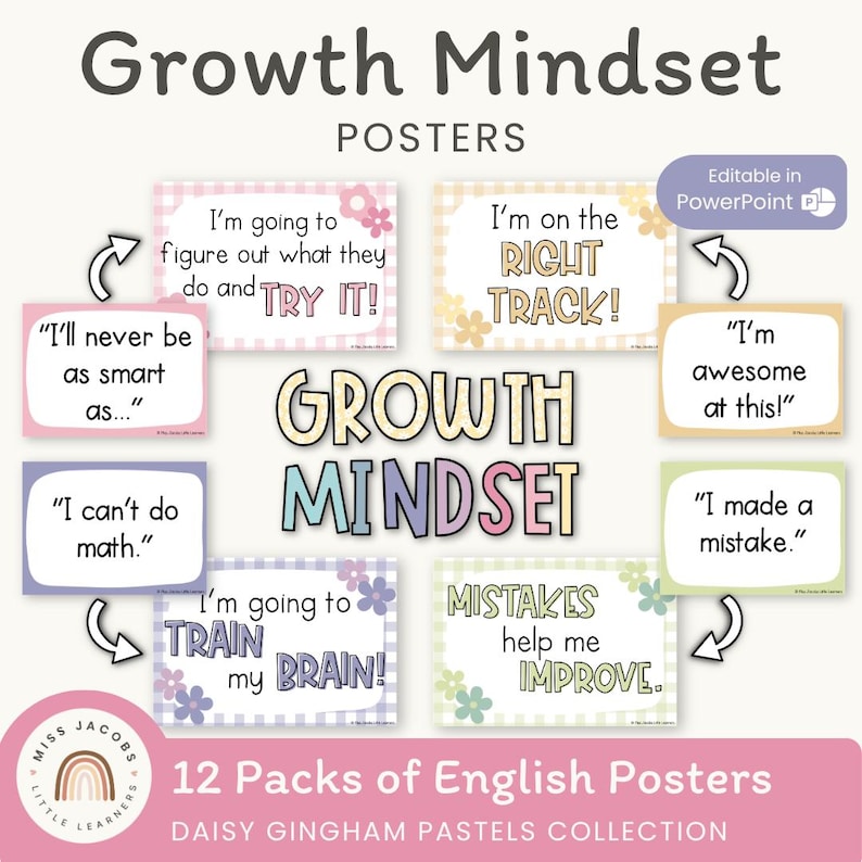 Modern Growth Mindset Display | Daisy Gingham Pastels Classroom Decor ...