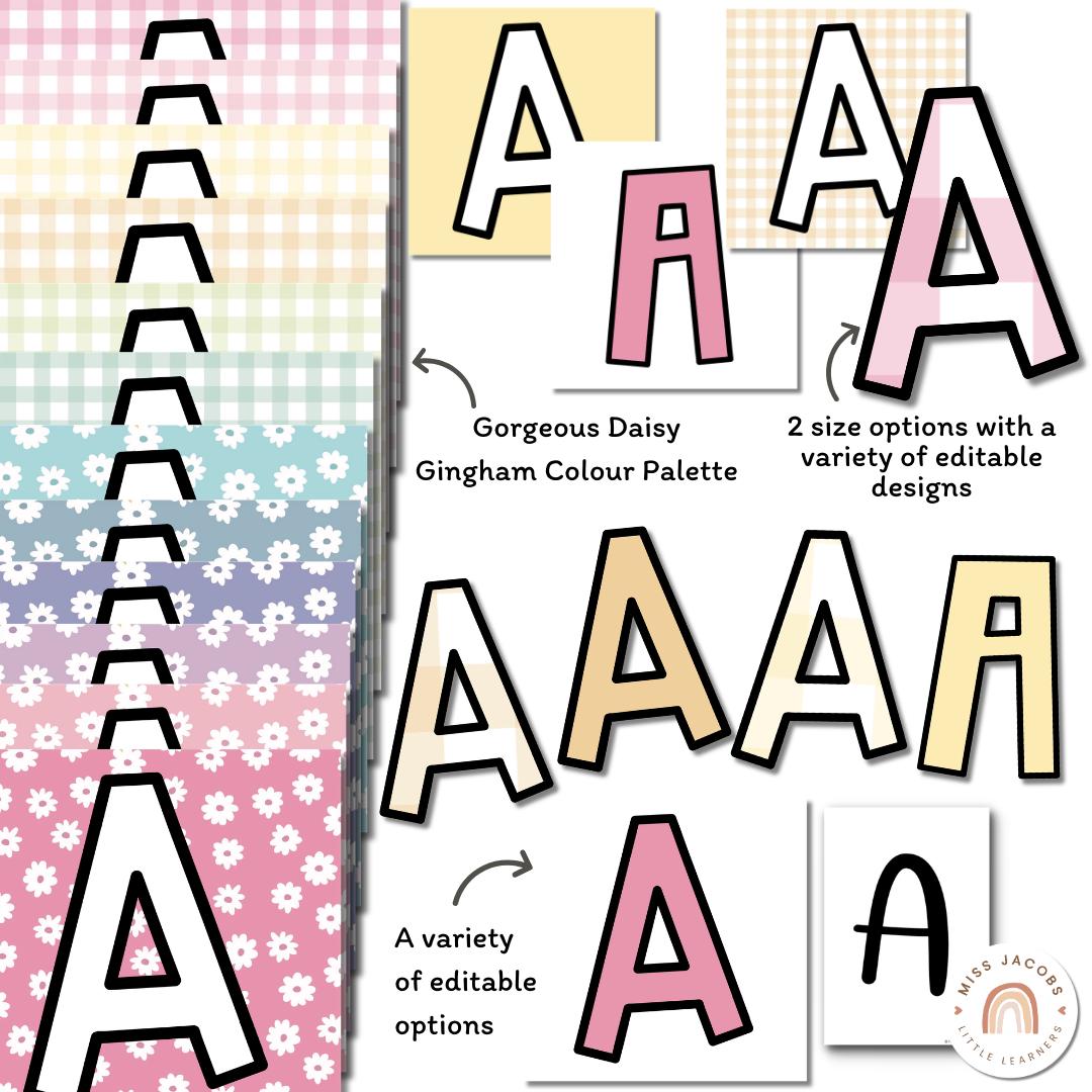 Bulletin Board Lettering Pack | Daisy Gingham Pastel Classroom Decor ...