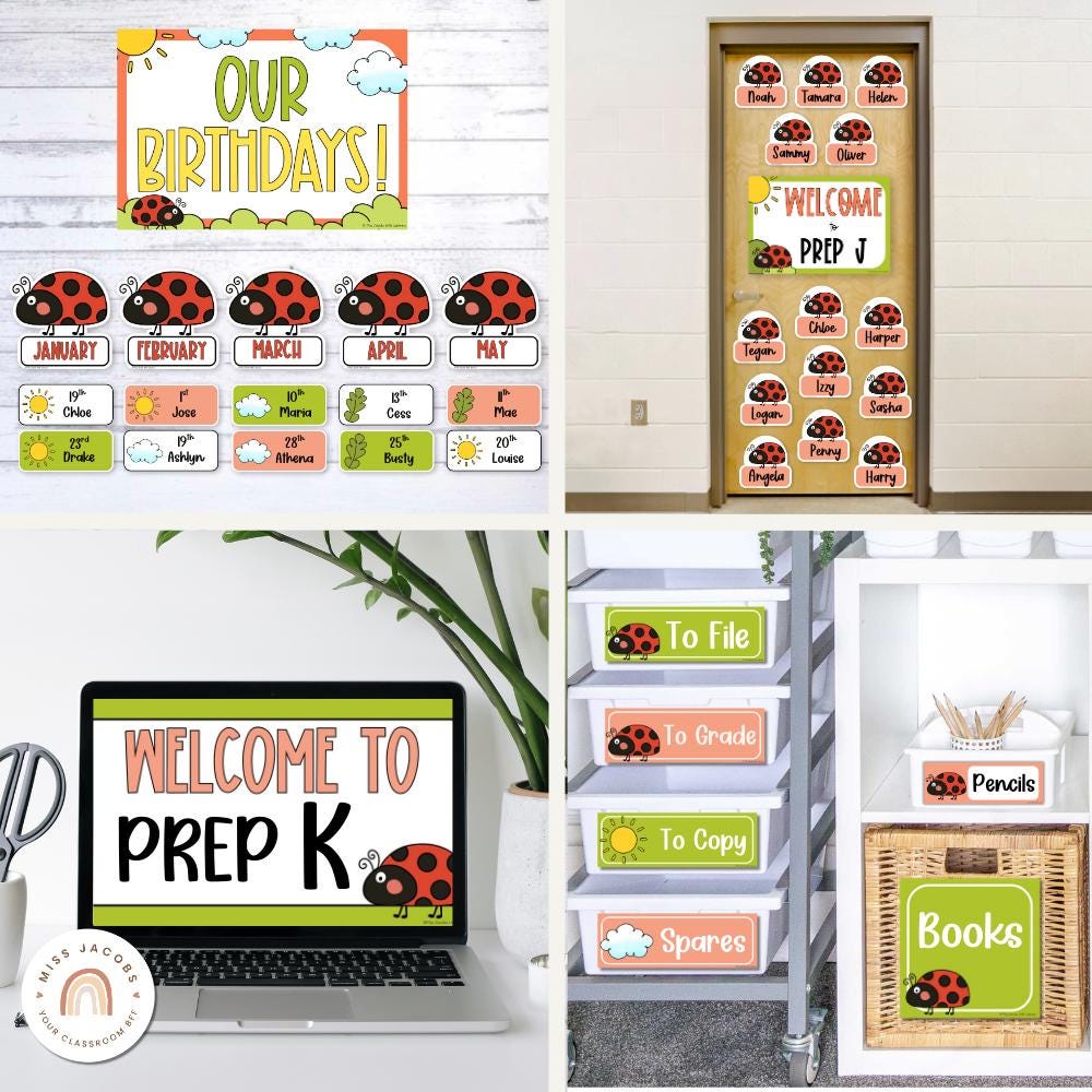 Spring Ladybug Classroom Decor Bundle, Editable Nature Theme Essentials ...